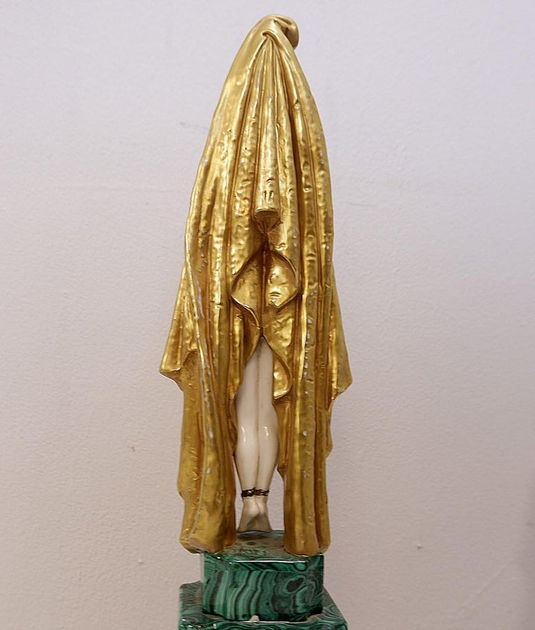 Antinéa Statue in Porcelain, Art Deco, France, 1968, Malachite Style ...
