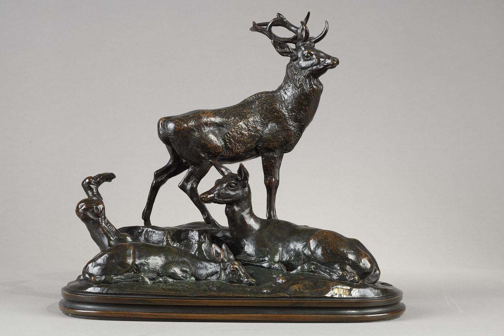 Antoine-Louis Barye - Stag, doe and fawn For Sale at 1stDibs