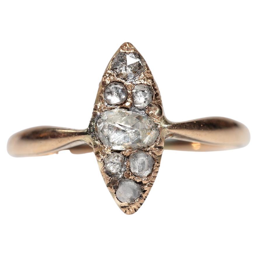 Antique Circa 1900s Ottoman 14k Gold Natural Rose Cut Diamond Decorated Ring For Sale at 1stDibs