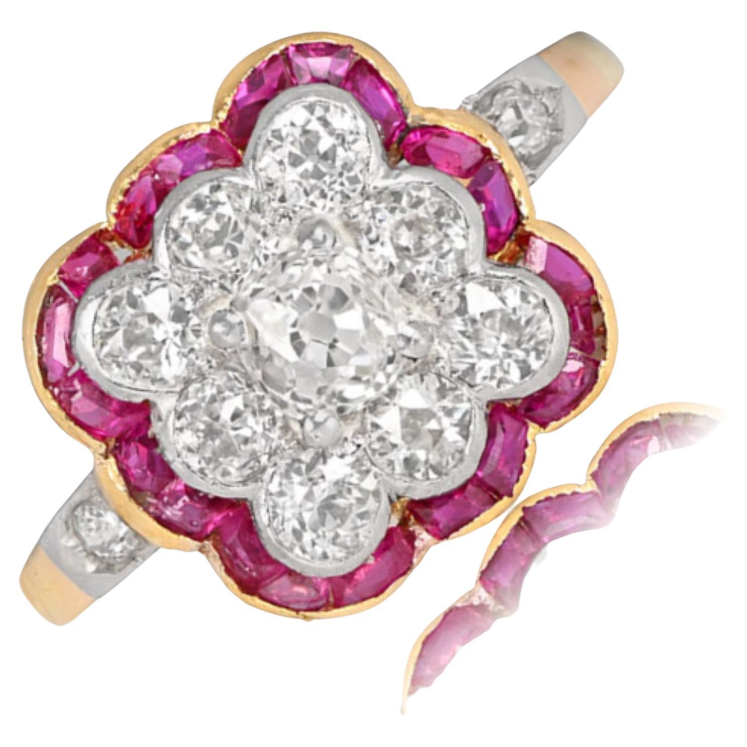 Antique 0.20ct Antique Cushion Cut Diamond Cluster Ring, 18k Yellow ...