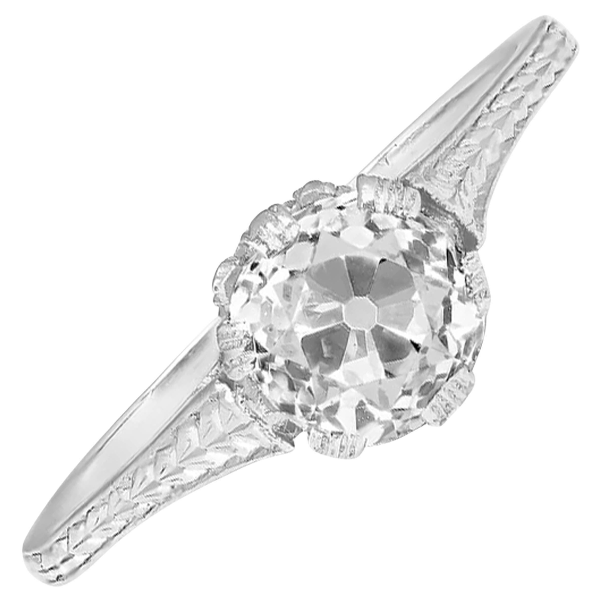 Antique 0.89ct Old European Cut Diamond Engagement Ring, Platinum, Circa 1925 For Sale at 1stDibs