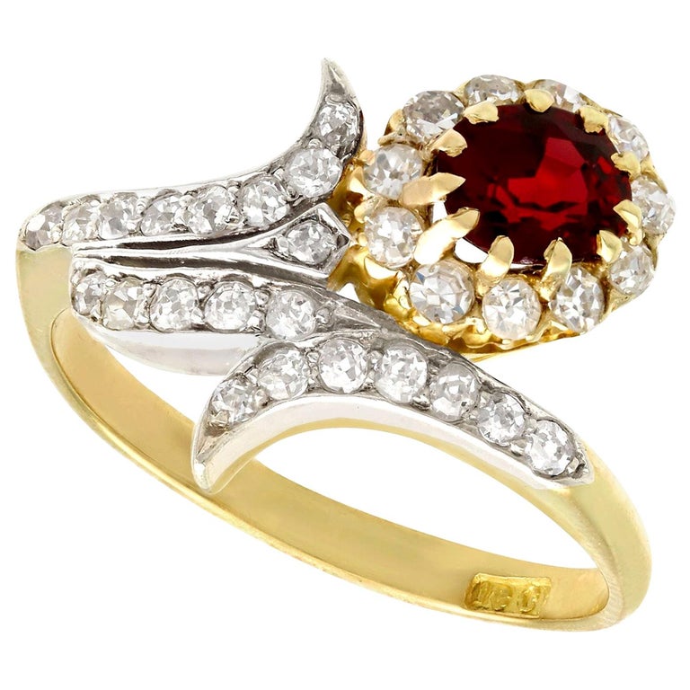 Antique Ruby and Diamond Yellow Gold Twist Ring For Sale at 1stDibs