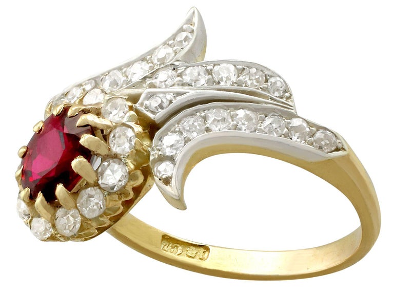 Antique Ruby and Diamond Yellow Gold Twist Ring For Sale at 1stDibs