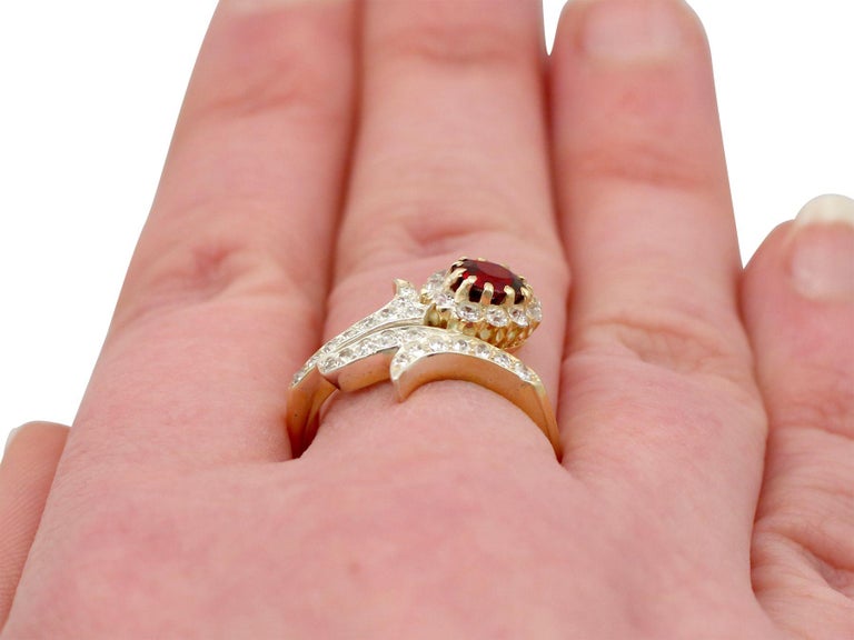 Antique Ruby and Diamond Yellow Gold Twist Ring For Sale at 1stDibs
