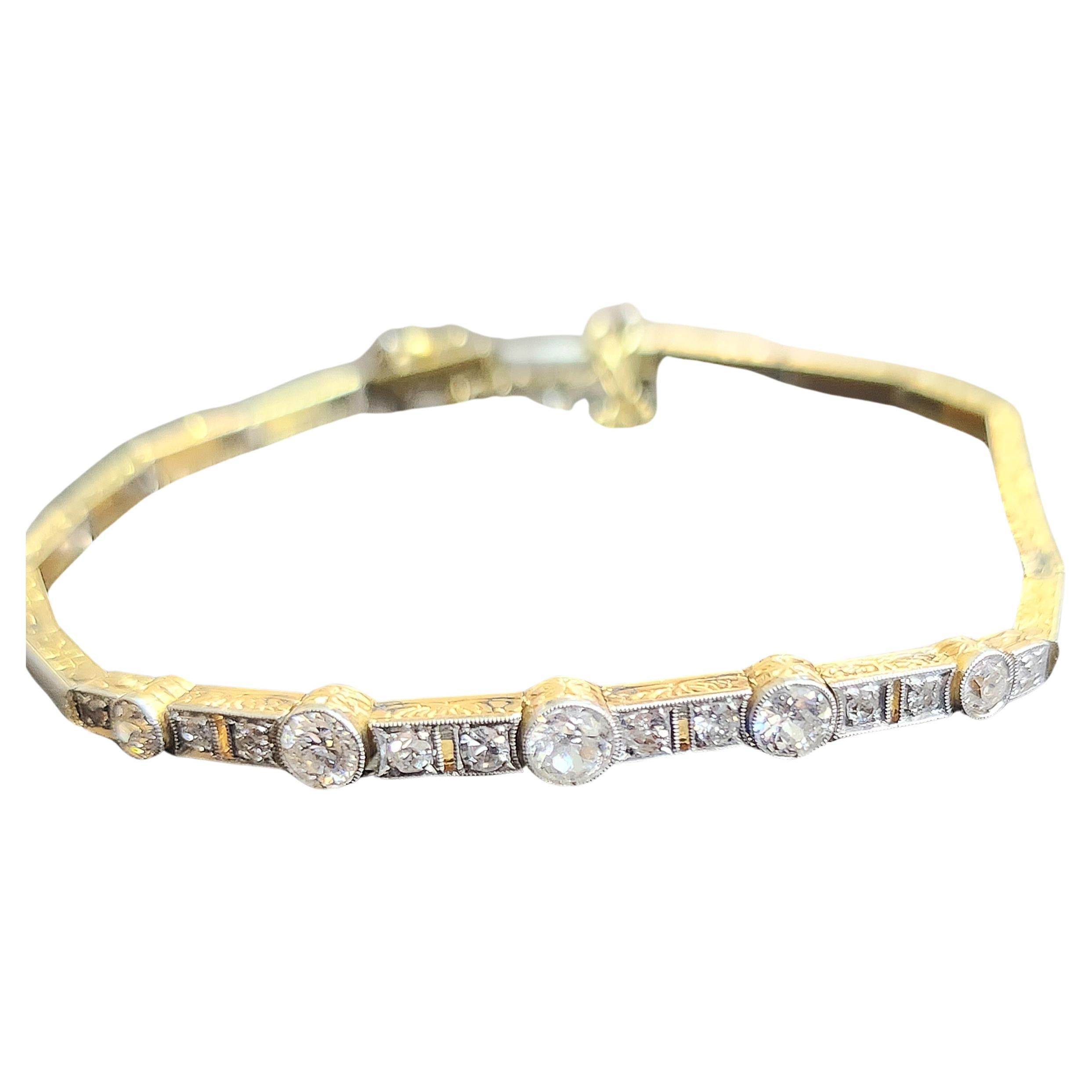Antique 1 Carat Old Mine Cut Diamond Gold Bracelet For Sale at 1stDibs