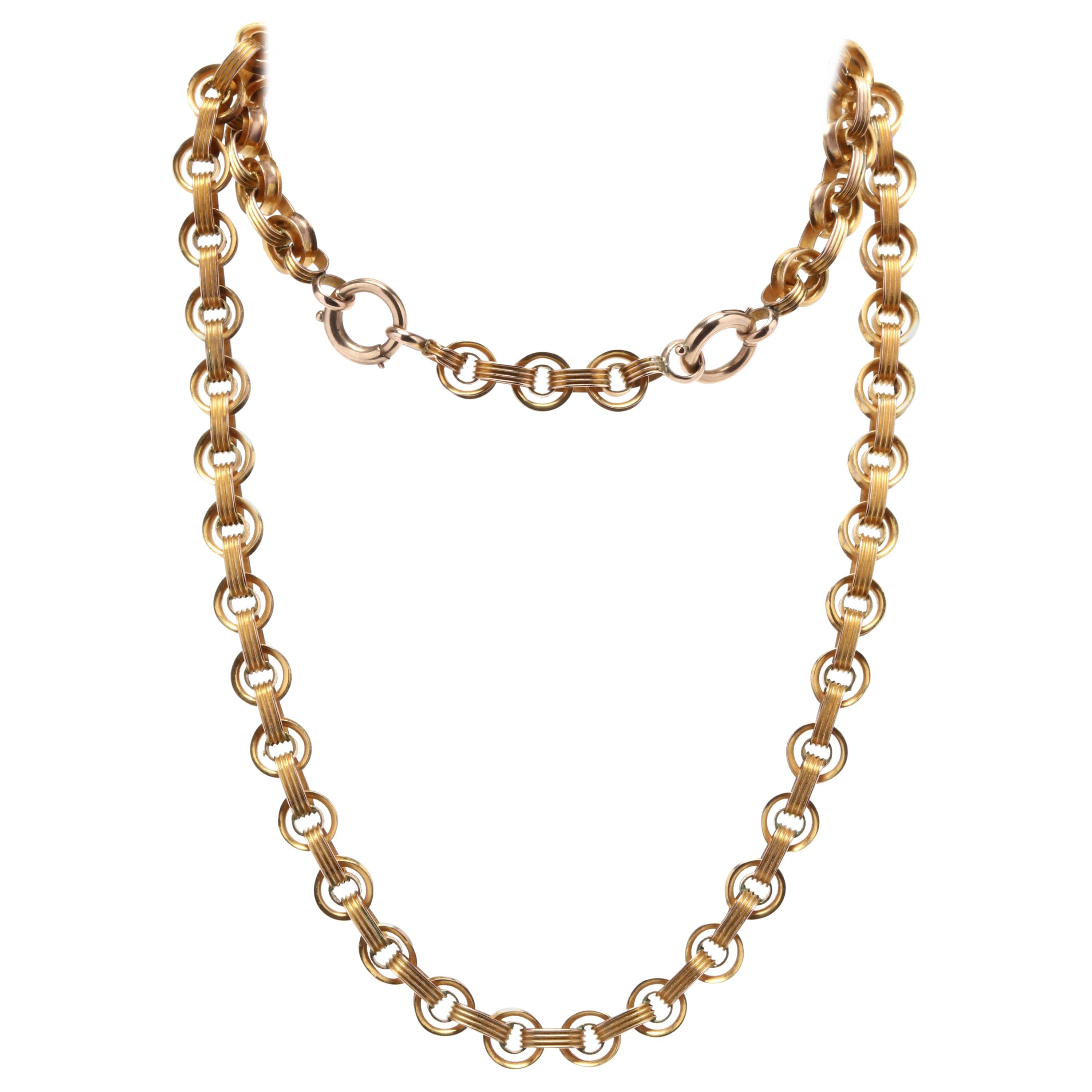 Antique 10 Karat Yellow Gold Oval and Round Link Chain with an Extender ...