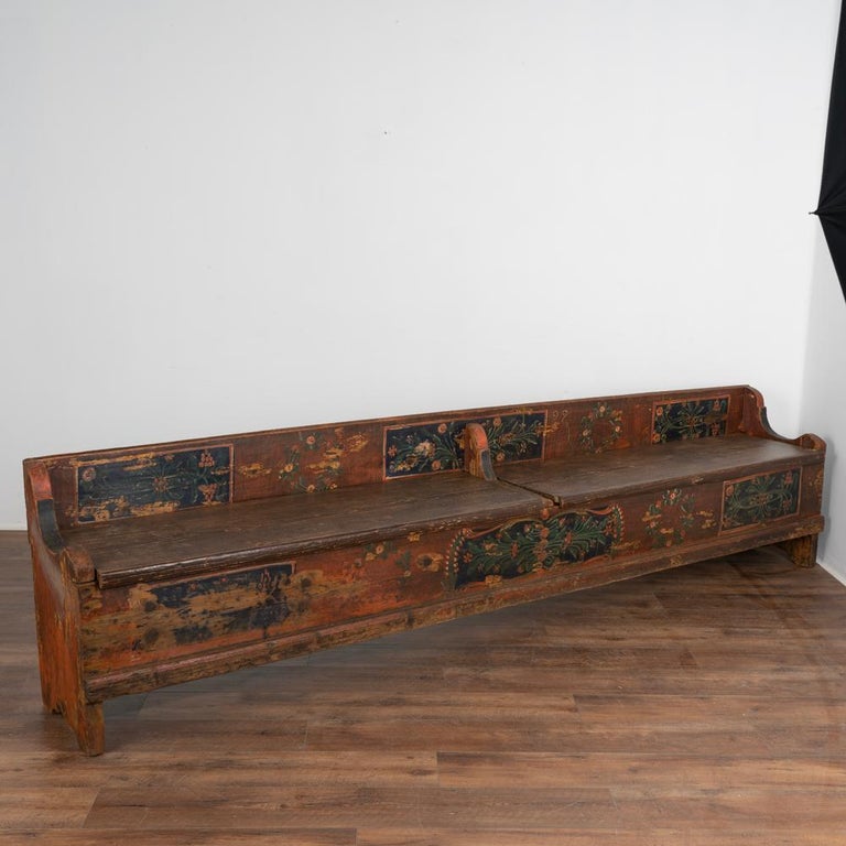 Antique Original Blue Painted Bench with Storage, circa 1890 For Sale ...