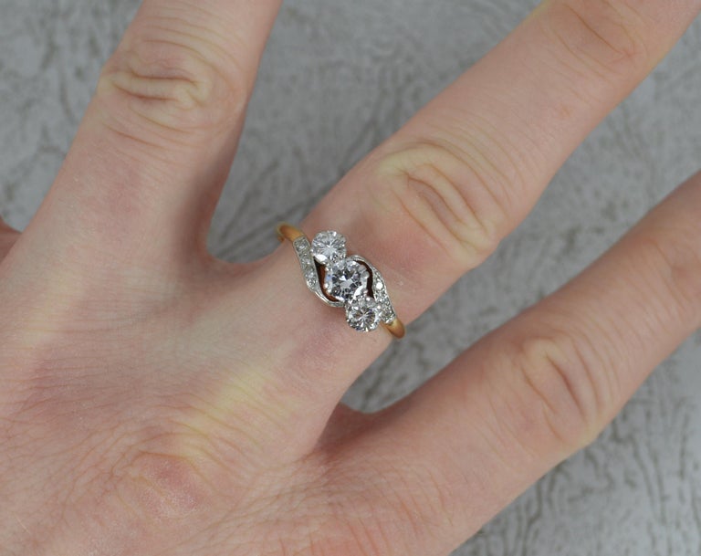 Antique 1.00ct Old Cut Diamond 18ct Gold and Platinum Trilogy Ring on ...