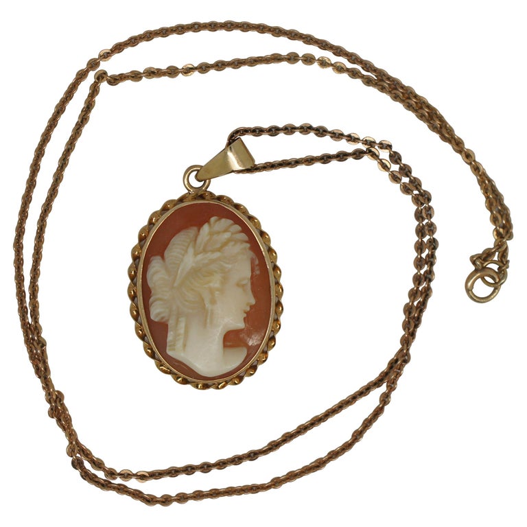 Antique 10k Gold Carved Neoclassical Cameo Shell Pendant Necklace 4.3g ...