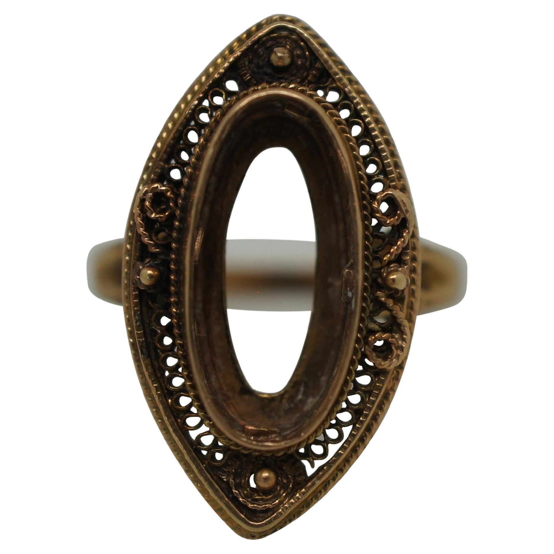 Antique 10K Gold Oval Filigree Marquise Ring Setting w No Stone 2.8g ...