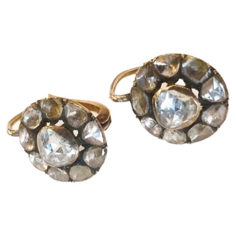 Antique 1880s Victorian Rose Cut Diamond Gold Earrings For Sale at 1stDibs