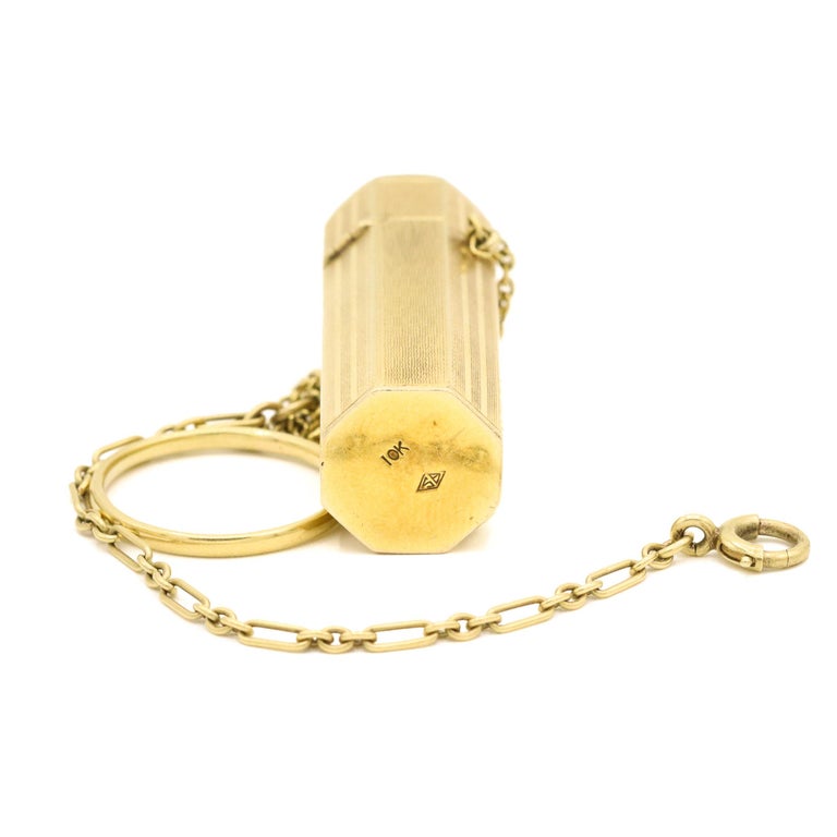 Antique 10K Yellow Gold Ladies Compact Lipstick Case For Sale at 1stDibs