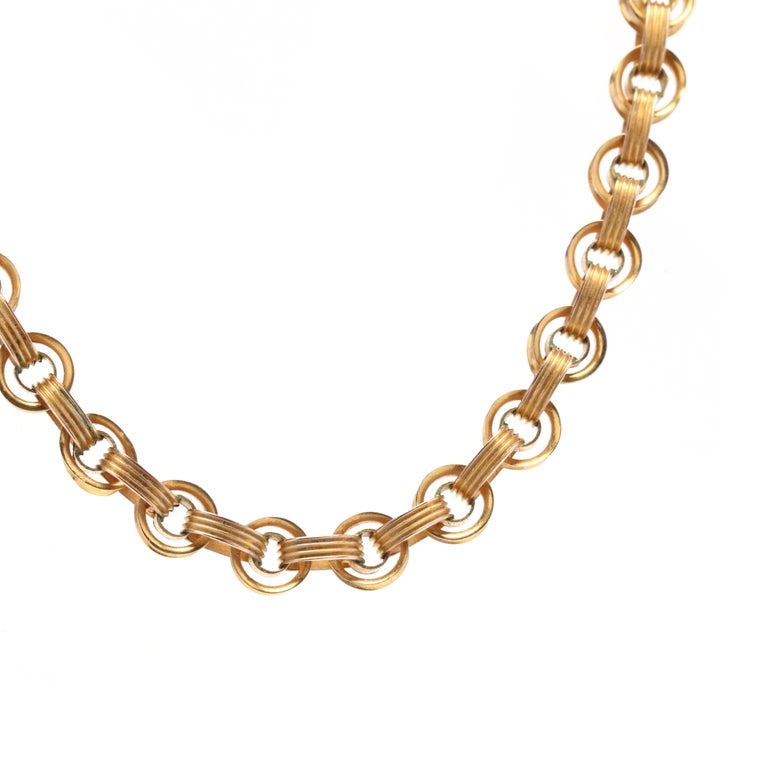 Antique 10 Karat Yellow Gold Oval and Round Link Chain with an Extender ...