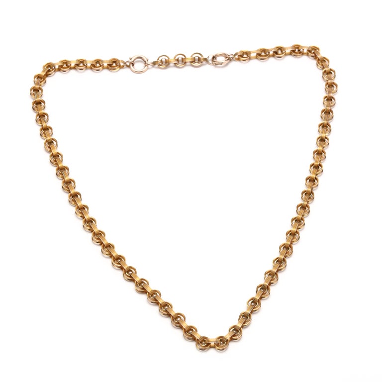 Antique 10 Karat Yellow Gold Oval and Round Link Chain with an Extender ...
