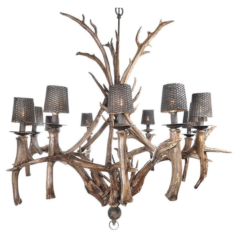 Antique 12 Light European Antler Chandelier, Gucci Stables For Sale at ...