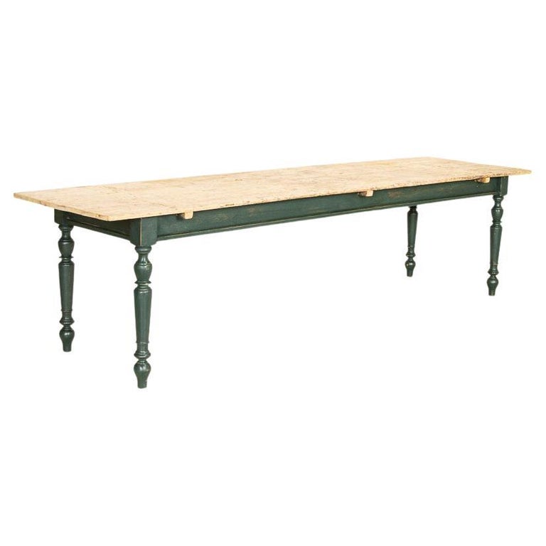 Antique Green Painted Dining Farm Table at 1stDibs
