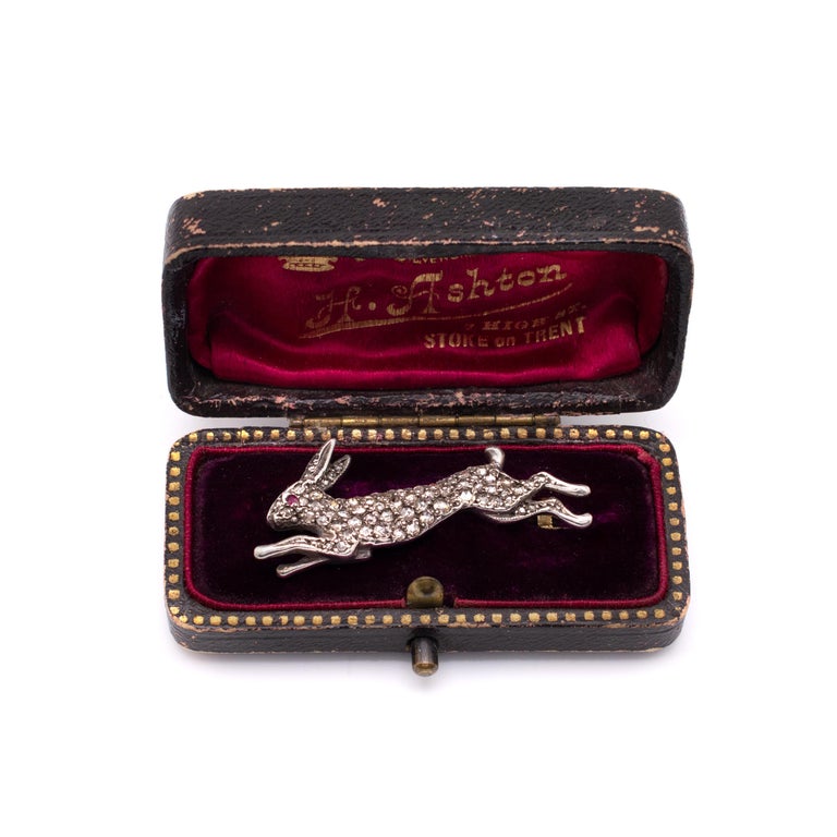 Antique Diamond Ruby Hare Rabbit Brooch 18 Karat Gold Circa 1920 at 1stDibs