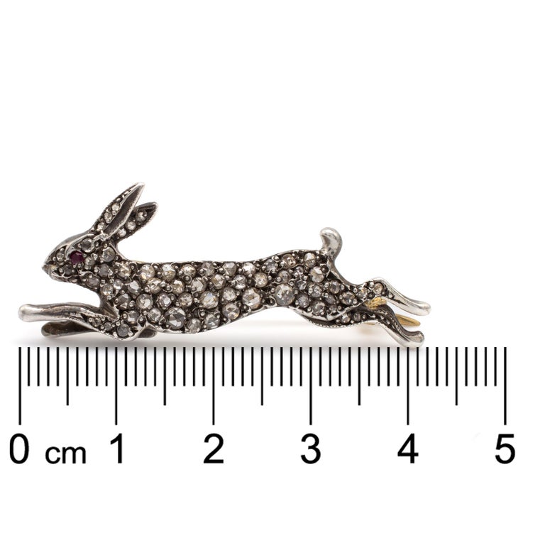 Antique Diamond Ruby Hare Rabbit Brooch 18 Karat Gold Circa 1920 at 1stDibs
