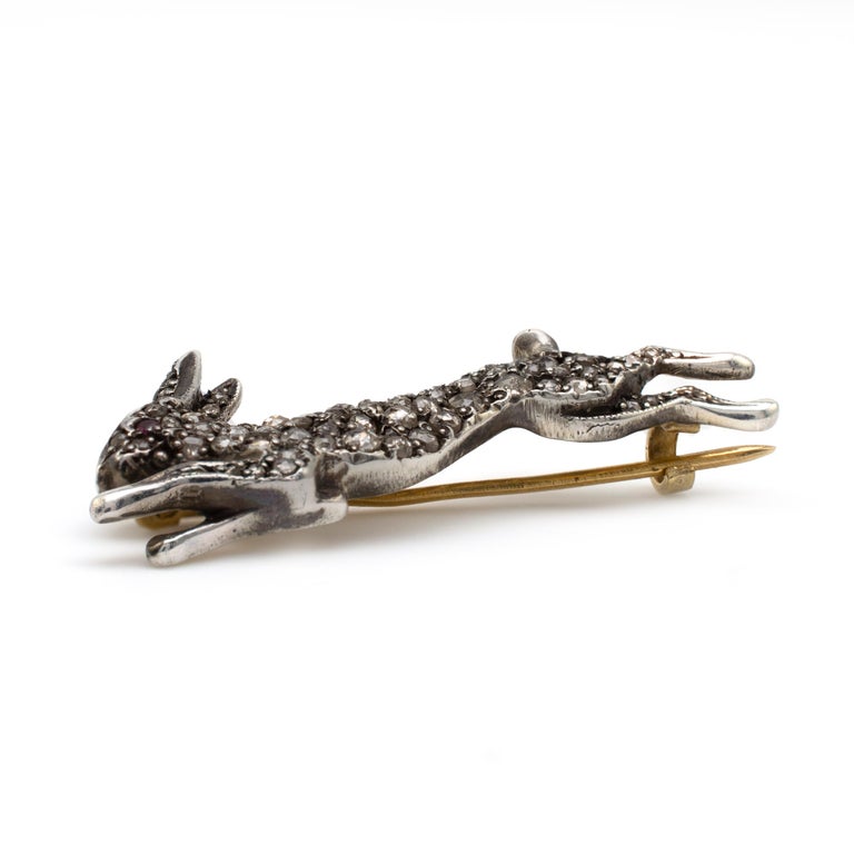 Antique Diamond Ruby Hare Rabbit Brooch 18 Karat Gold Circa 1920 at 1stDibs