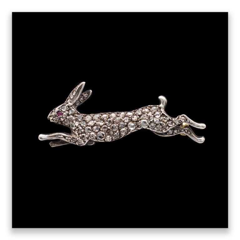 Antique Diamond Ruby Hare Rabbit Brooch 18 Karat Gold Circa 1920 at 1stDibs