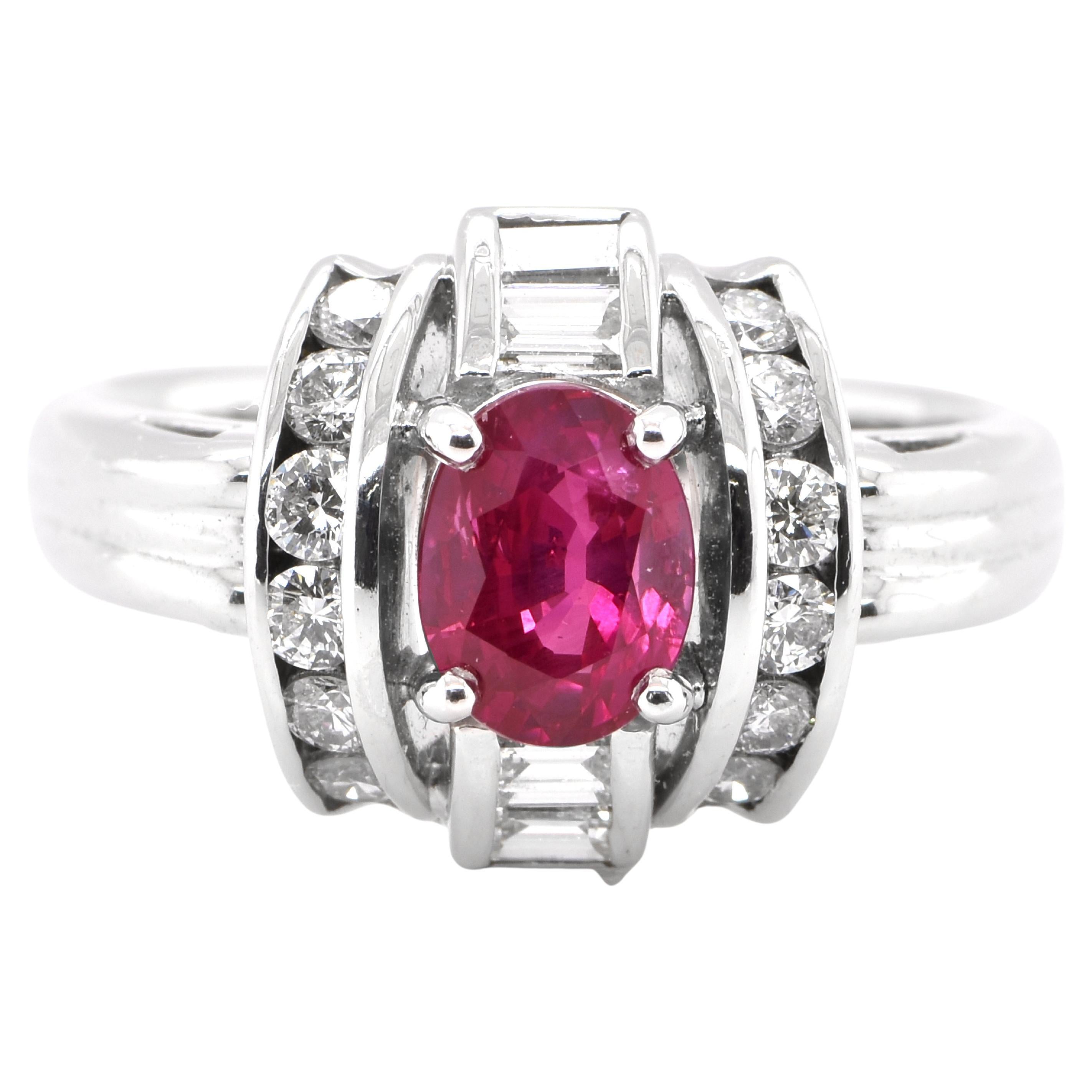 0.97 Carat Natural Ruby and Diamond Ring Set in Platinum For Sale at ...