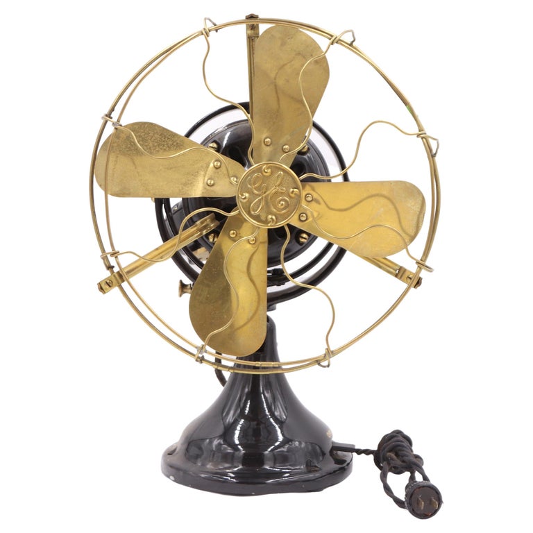 Antique GE Pancake Brass Blade Desk Fan with Black Polished Base For ...