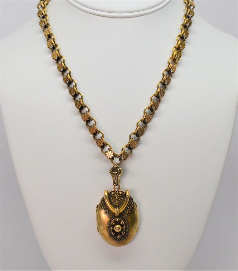 Antique 14 Karat Double Looped Chain Pendant Locket Necklace For Sale ...