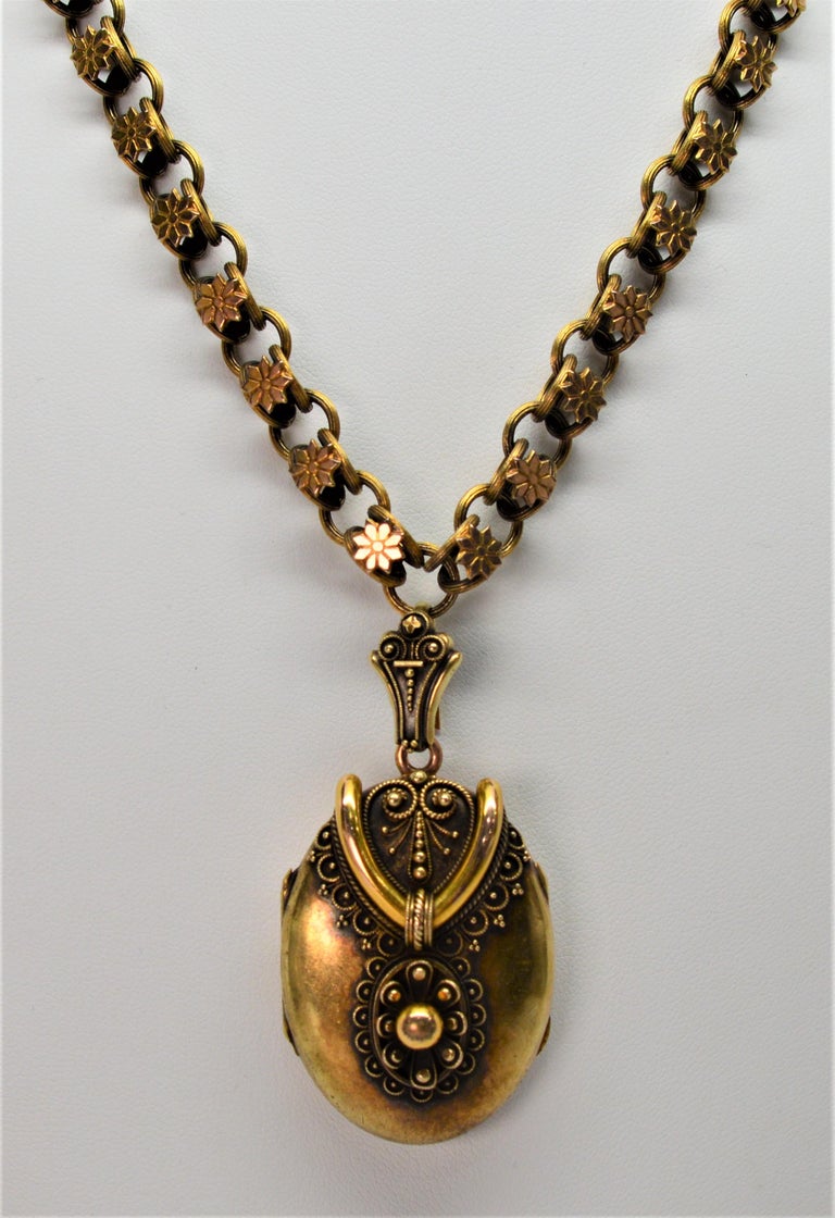 Antique 14 Karat Double Looped Chain Pendant Locket Necklace For Sale ...