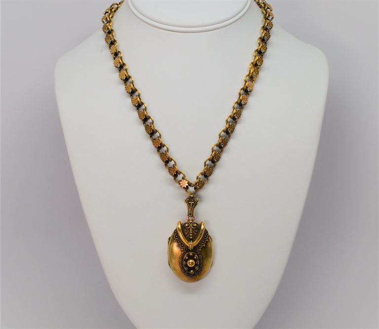 Antique 14 Karat Double Looped Chain Pendant Locket Necklace For Sale ...