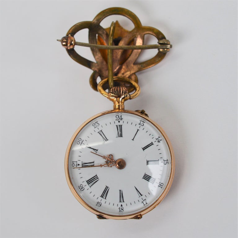 Antique 14 Karat Gold 19th Century Watch Pin Brooch For Sale at 1stDibs