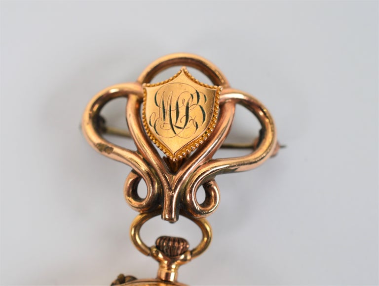 Antique 14 Karat Gold 19th Century Watch Pin Brooch For Sale at 1stDibs