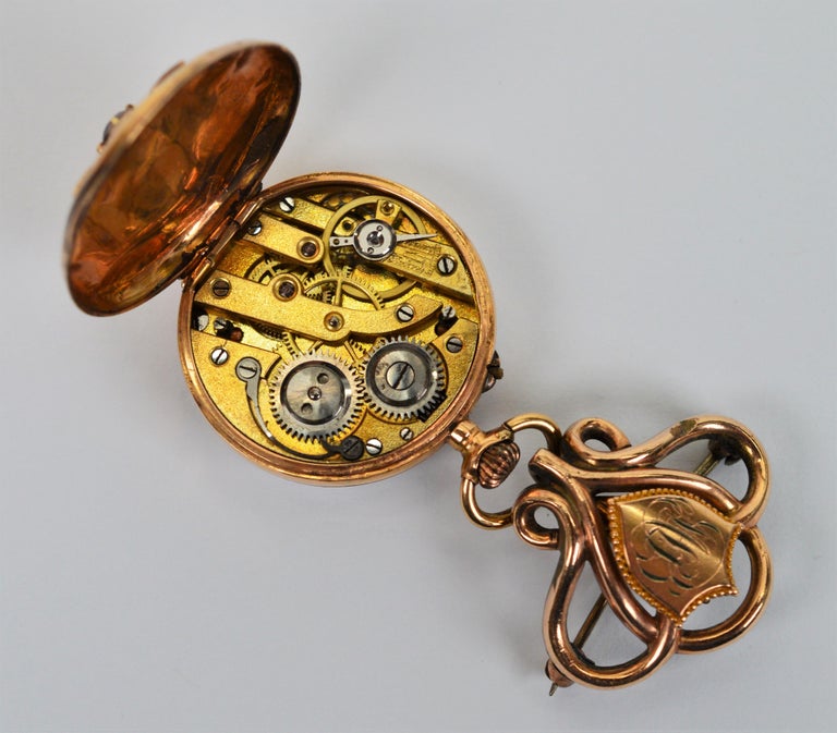 Antique 14 Karat Gold 19th Century Watch Pin Brooch For Sale at 1stDibs