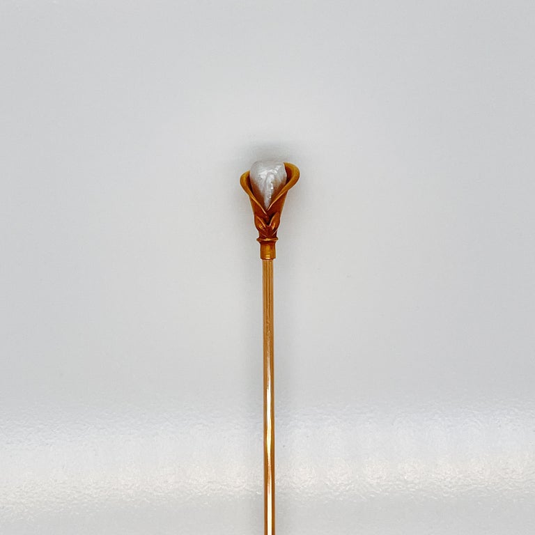 Antique 14 Karat Gold and Gold Filled Peace Lily Hat Pin with Keshi ...