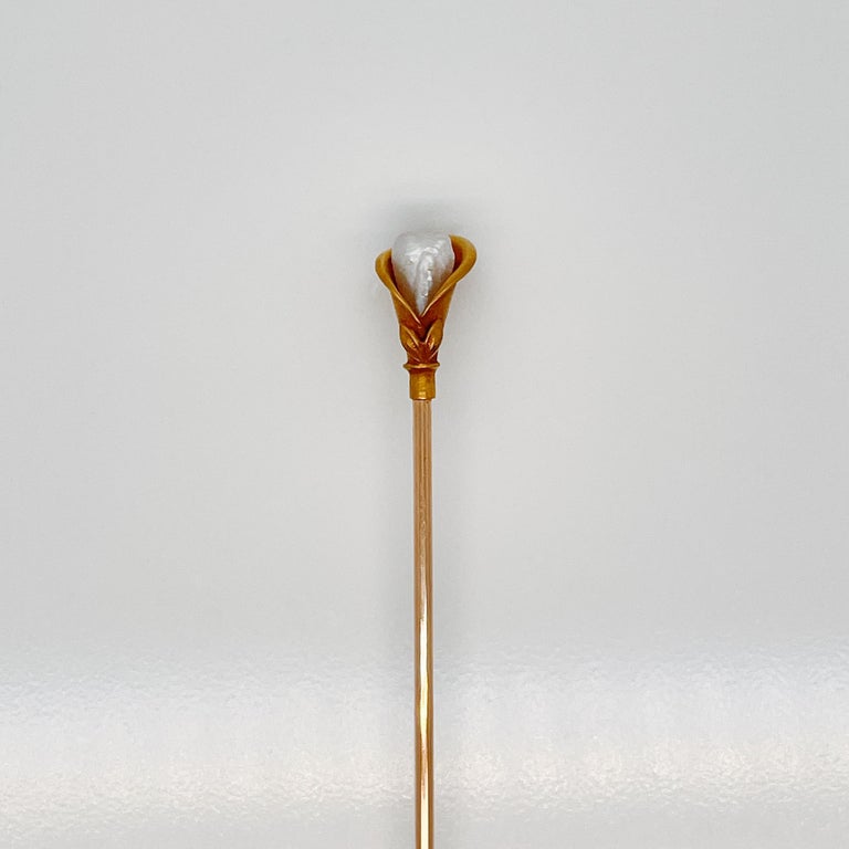 Antique 14 Karat Gold and Gold Filled Peace Lily Hat Pin with Keshi ...