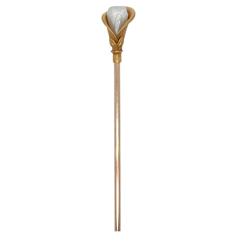 Antique 14 Karat Gold and Gold Filled Peace Lily Hat Pin with Keshi ...