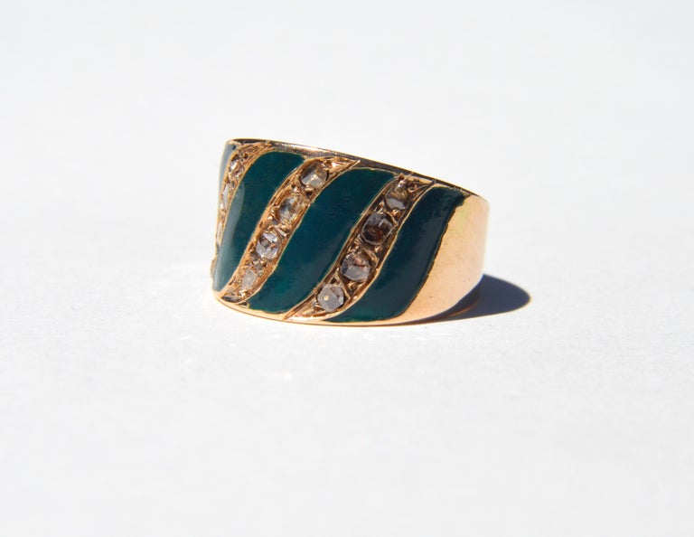 Antique 14 Karat Gold Edwardian Era Rosecut Diamond Enamel Cigar Band ...
