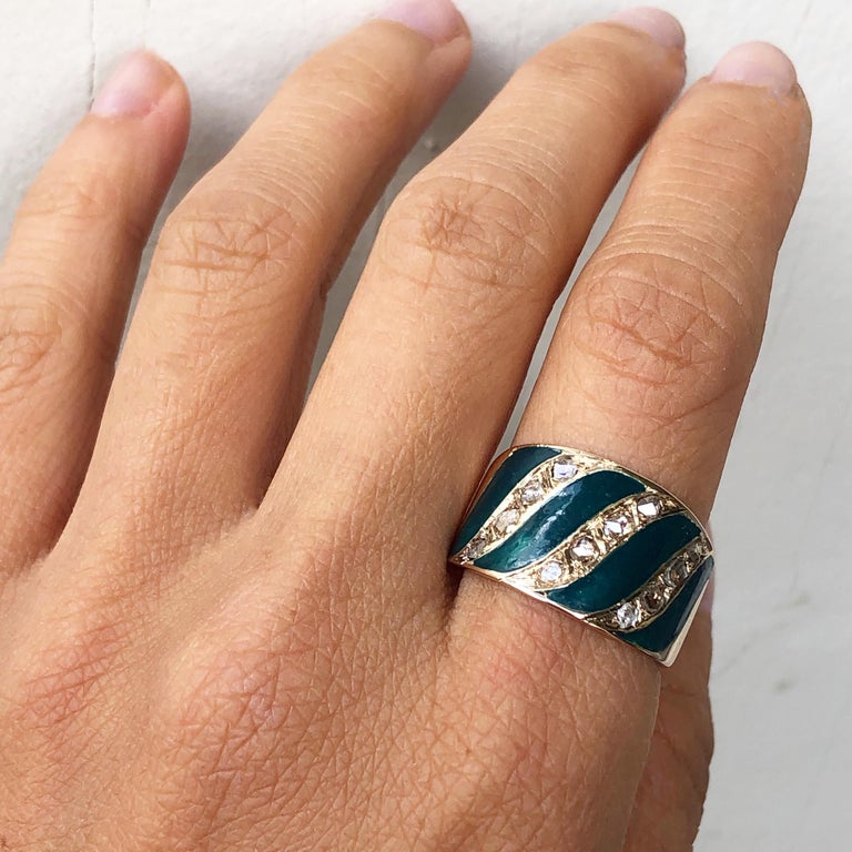 Antique 14 Karat Gold Edwardian Era Rosecut Diamond Enamel Cigar Band ...
