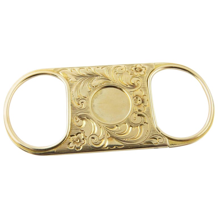 Antique 14 Karat Gold Hand Engraved Cigar Cutter with Ornate Hand ...