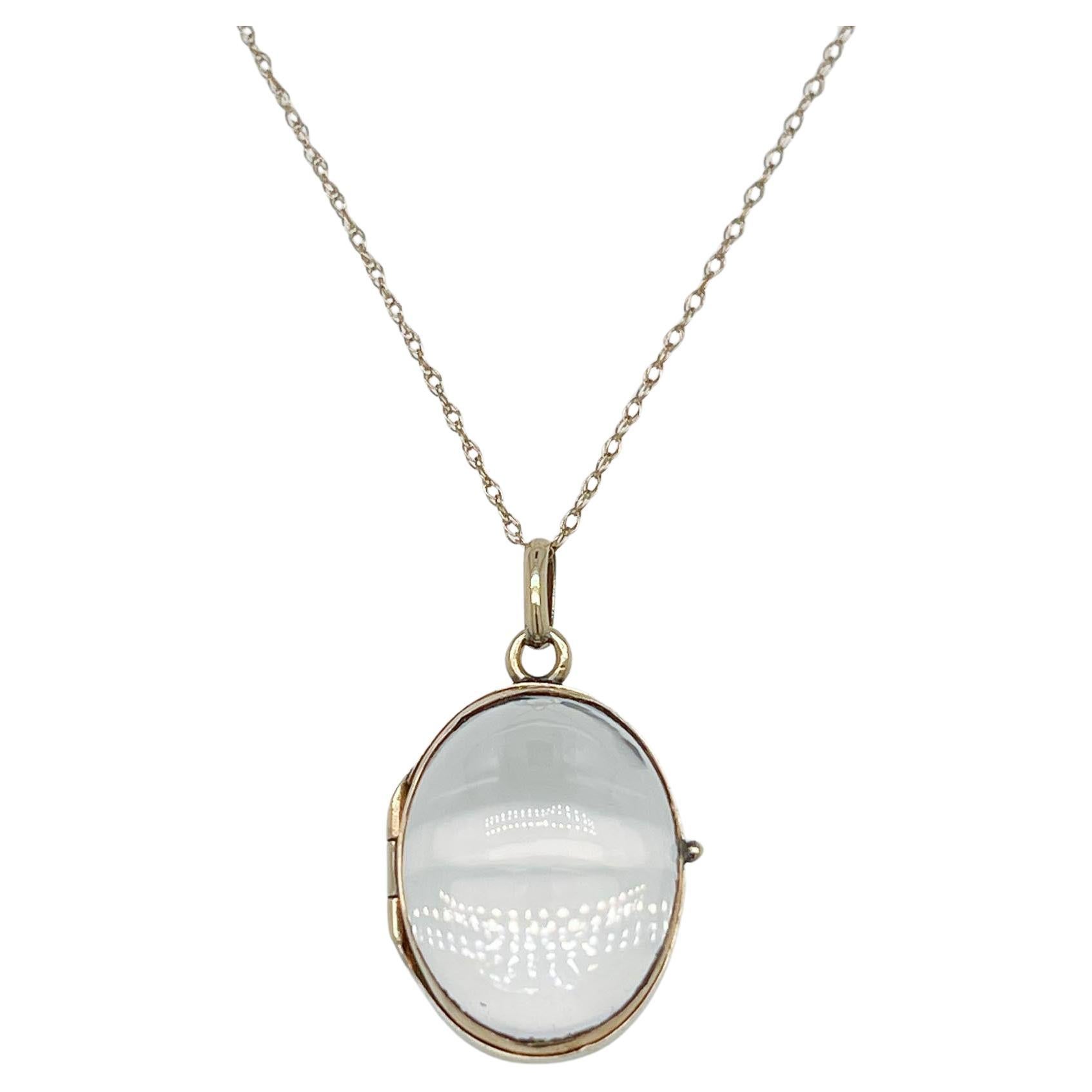 Antique 14 Karat Gold and Oval Rock Crystal Pools of Light Photo Locket ...