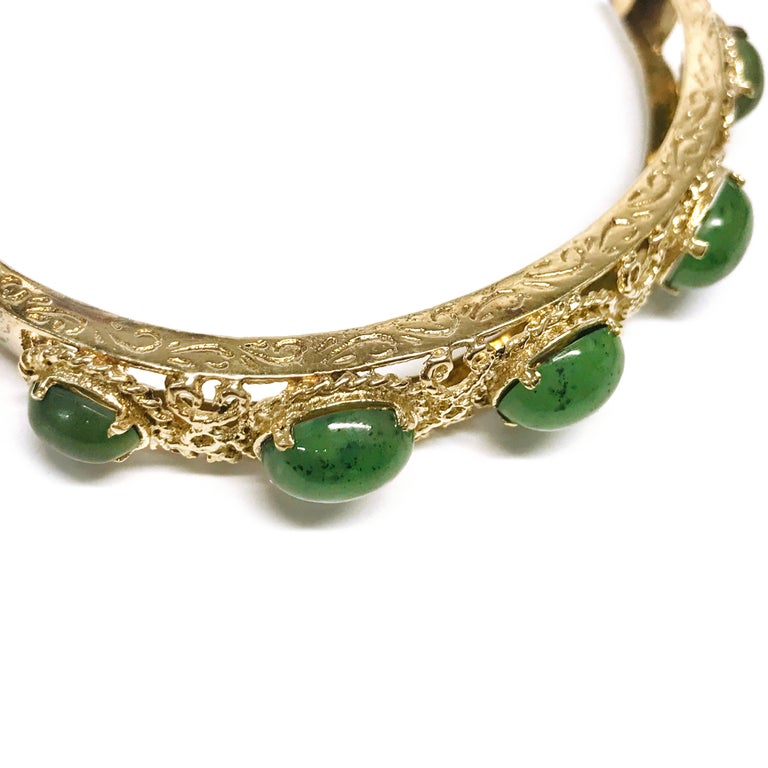 Antique 14 Karat Nephrite Jade Bangle Bracelet For Sale at 1stDibs