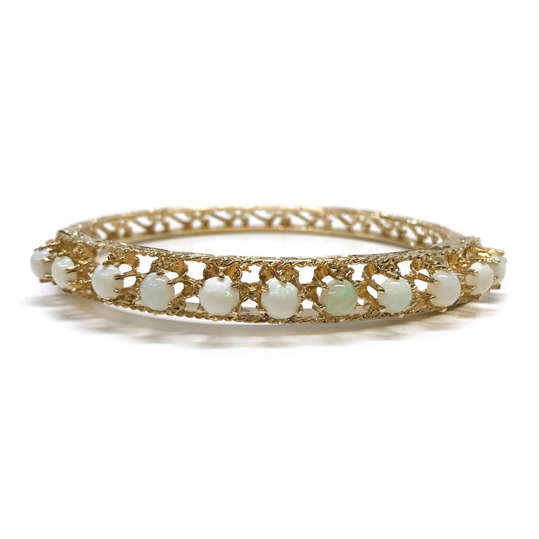 Antique 14 Karat Opal Bangle Bracelet at 1stDibs