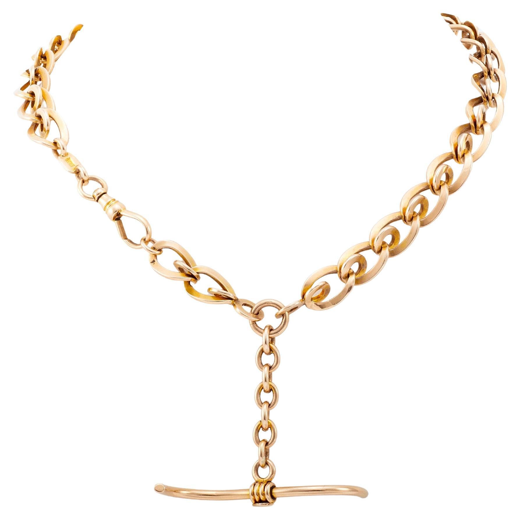 Antique 14 Karat Yellow Gold Watch Chain Necklace For Sale at 1stDibs
