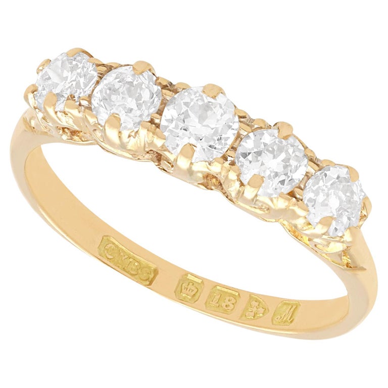 Antique 1.46 Ct Diamond and 18 Ct Yellow Gold Five Stone Ring For Sale ...