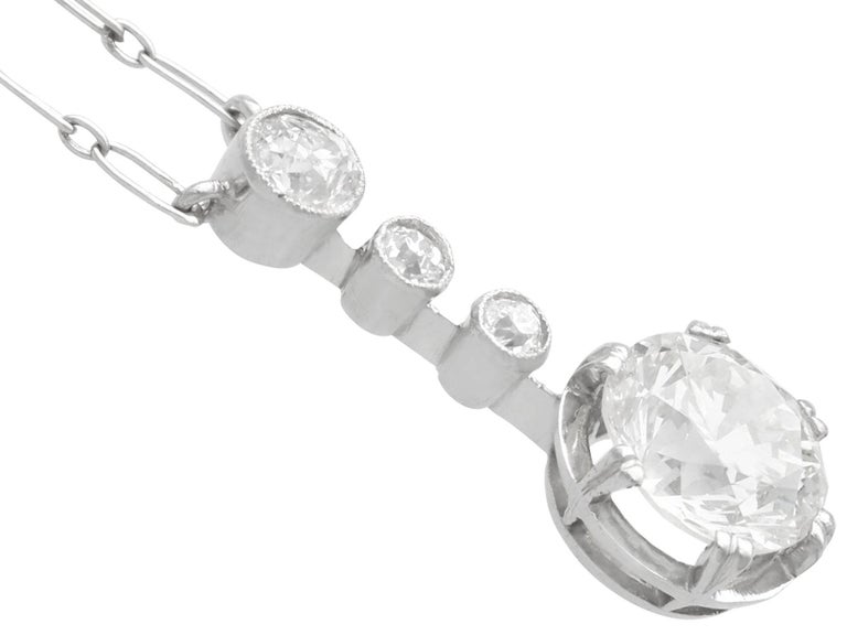Antique 1.49 Ct Diamond and Platinum Pendant For Sale at 1stDibs