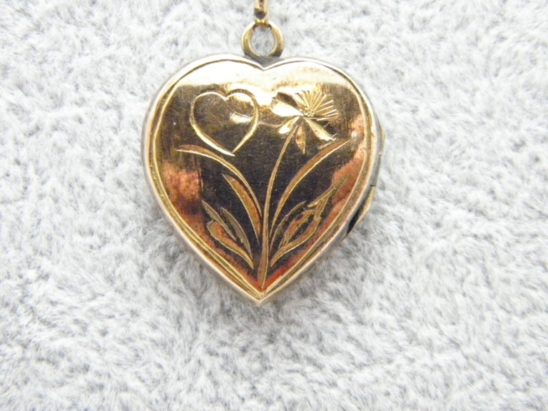 Antique 14ct Rose Gold Heart Locket Pendant Necklace Curb Chain 585 375 ...