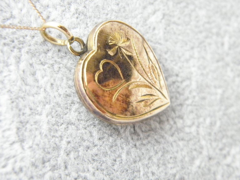 Antique 14ct Rose Gold Heart Locket Pendant Necklace Curb Chain 585 375 ...