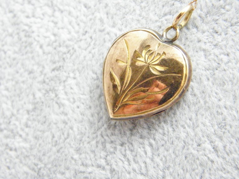 Antique 14ct Rose Gold Heart Locket Pendant Necklace Curb Chain 585 375 ...