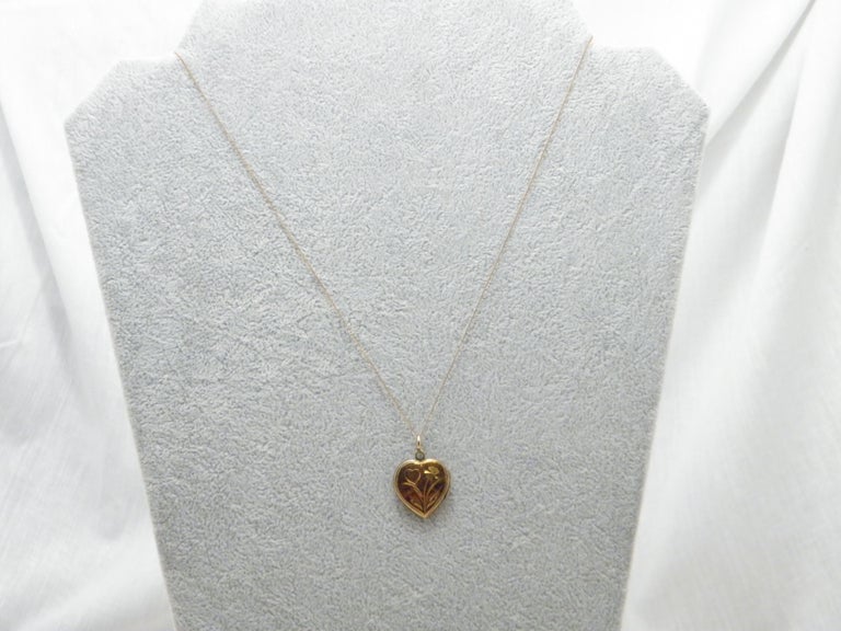 Antique 14ct Rose Gold Heart Locket Pendant Necklace Curb Chain 585 375 ...
