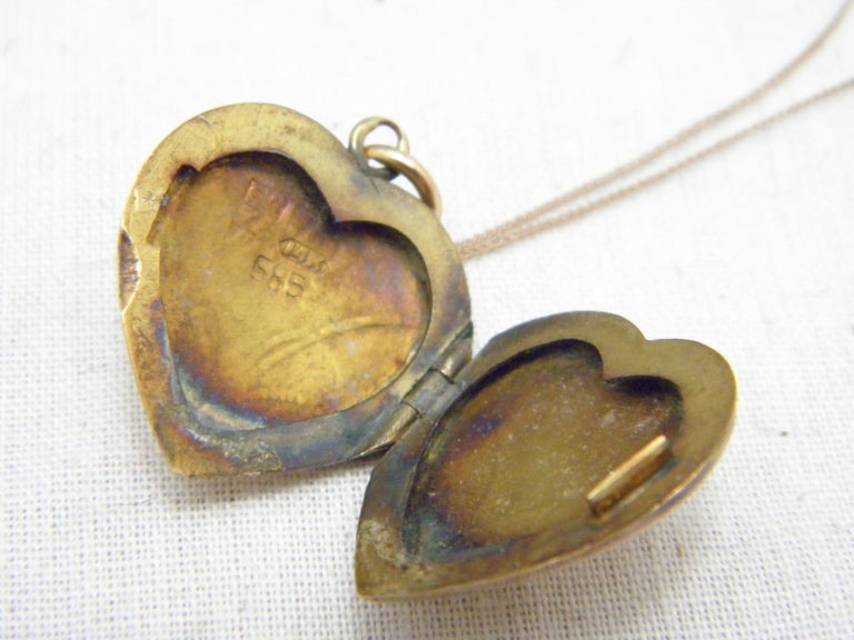Antique 14ct Rose Gold Heart Locket Pendant Necklace Curb Chain 585 375 ...