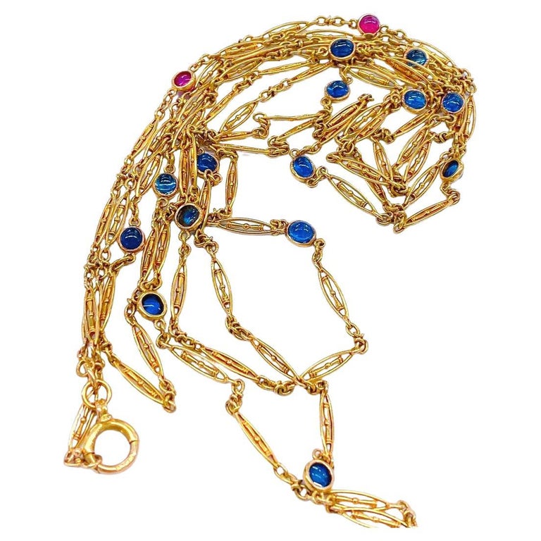 Antique Astro Hungarian Empire Sapphire And Ruby Gold Chain Necklace ...